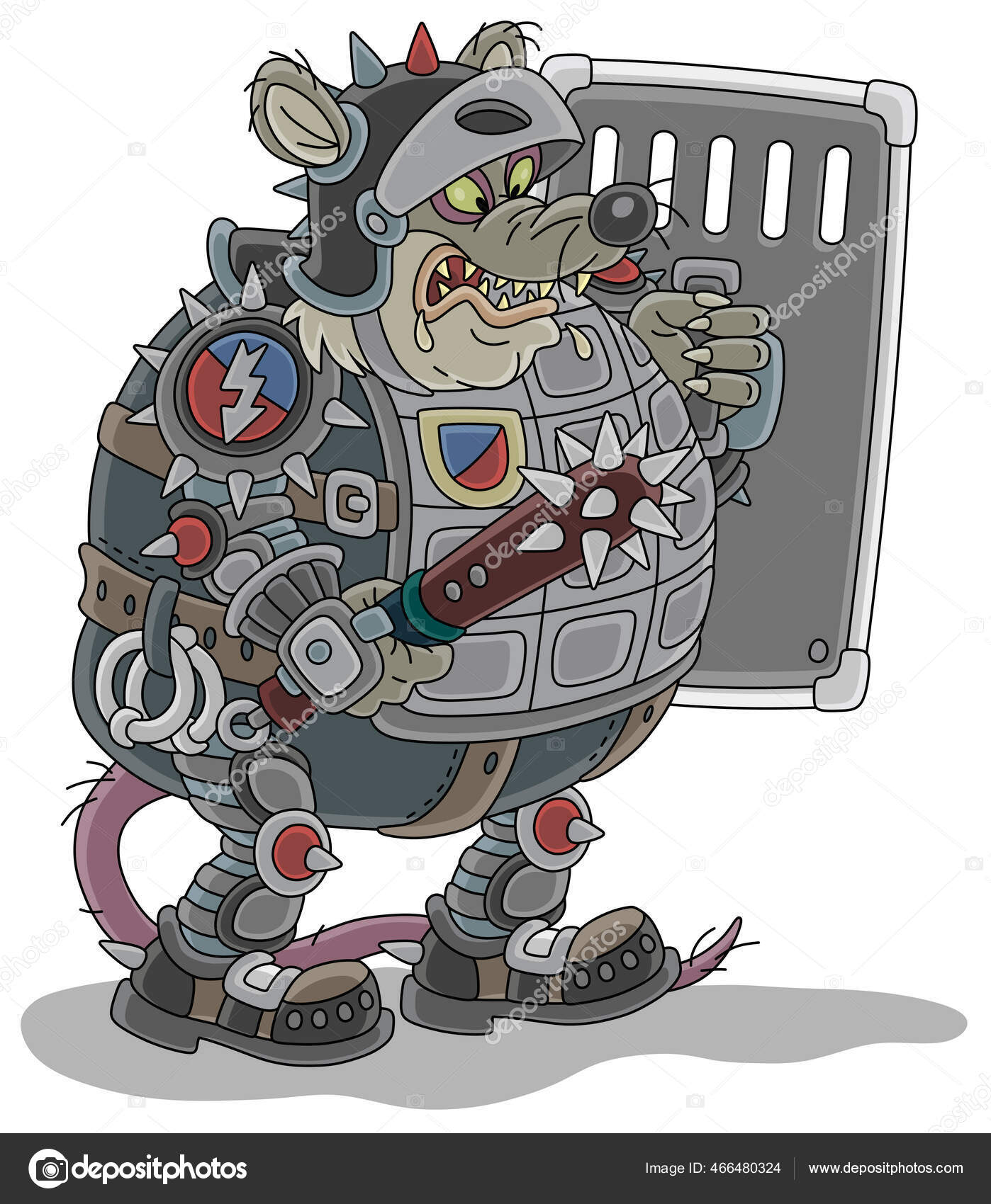 Spiteful Fat Rat Guard Armor Helmet Armed Teeth Holding Spiked Stock ...