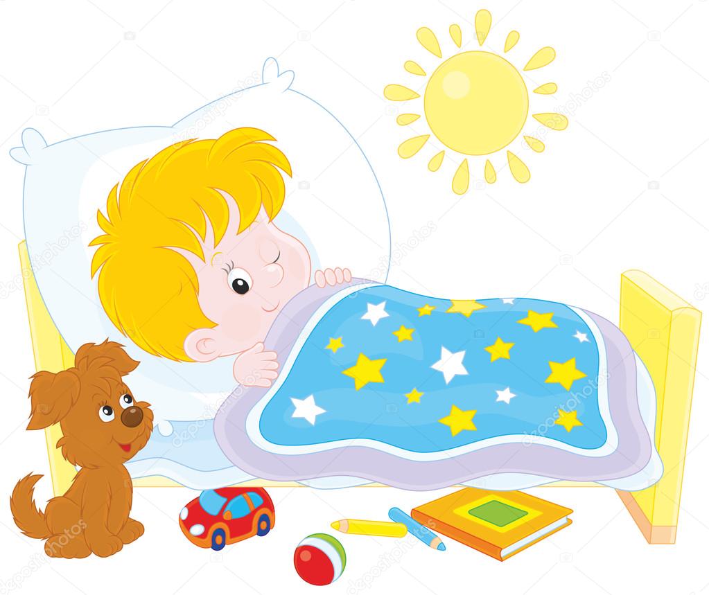 Imágenes Niños Despertando Dela Cama Niño Despertando — Vector De Stock © Alexbannykh 74466043
