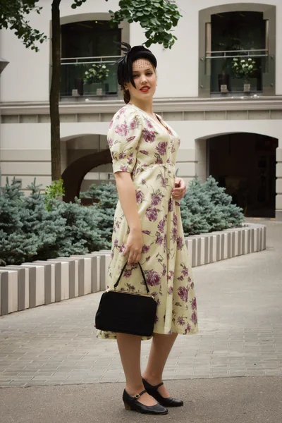 Very beautiful soviet girl in retro style is on the Moscow stree Stock ...