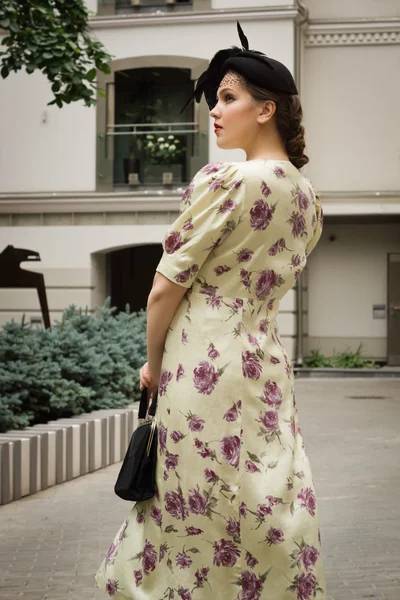 Very beautiful soviet girl in retro style is on the Moscow stree Stock ...