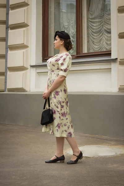 Very beautiful soviet girl in retro style is on the Moscow stree Stock ...