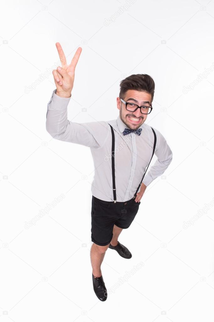 Handsome man showing yo sign in studio — Stock Photo © svyatoslavlipik ...