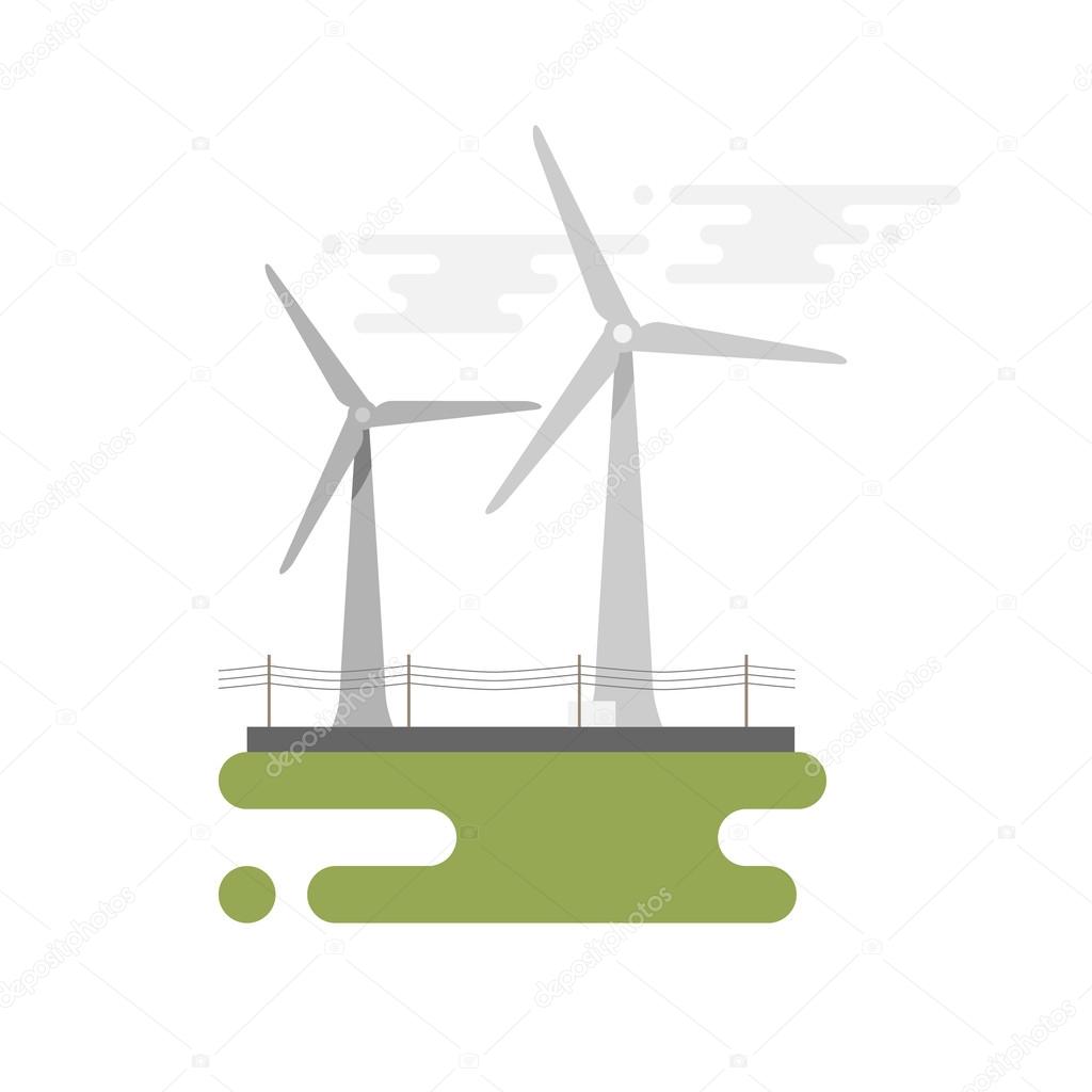 Wind turbine illustration in flat style over blank background Stock ...