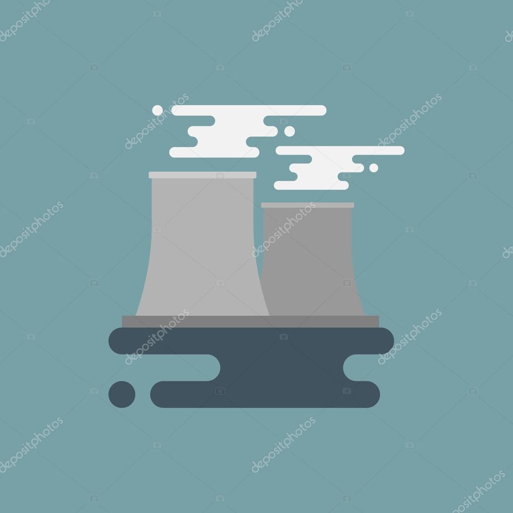 Nuclear power plant icon on green background in modern flat style ...