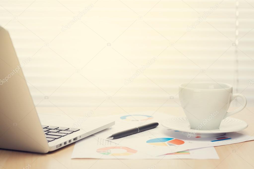 Office desk workplace with and coffee Stock Photo by ©karandaev 103673858