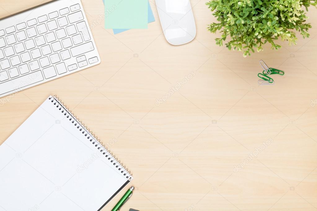 Office table with notepad, computer — Stock Photo © karandaev #77048657