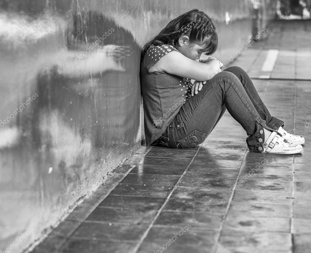 Bullying concept. Student sad isolated at school — Stock Photo ...