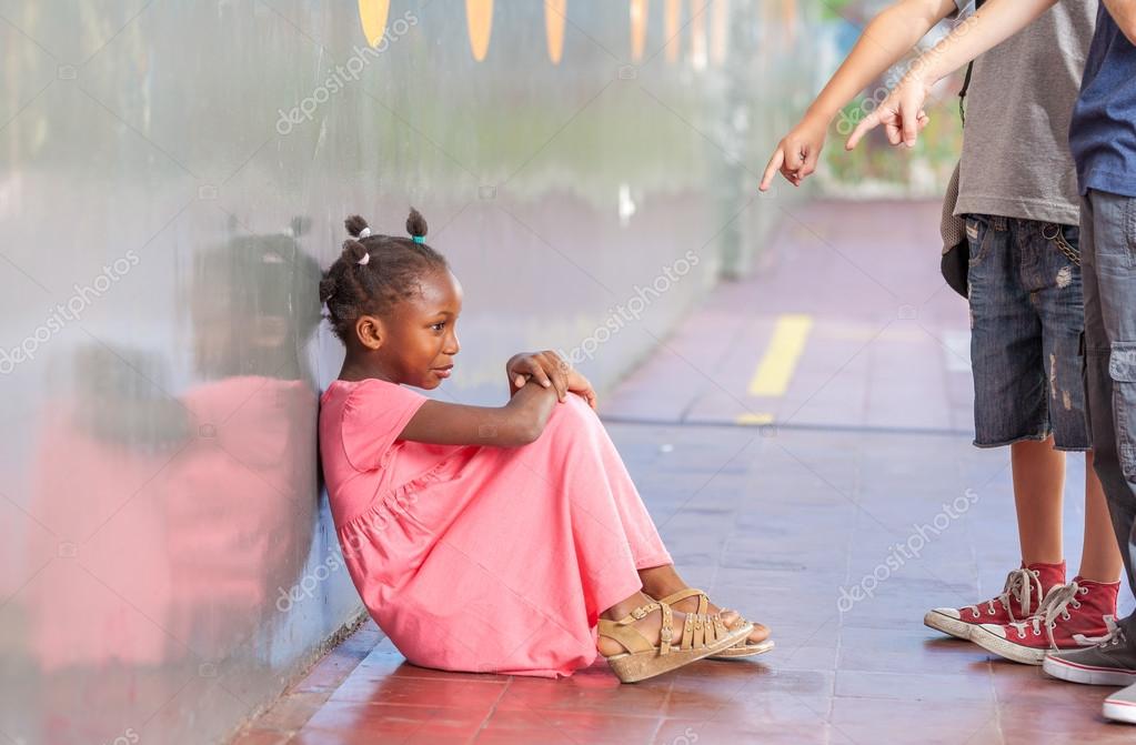 Bullying concept. Student sad isolated at school — Stock Photo ...