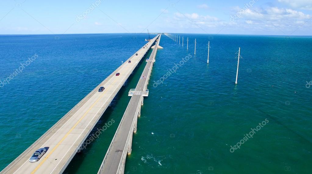 Aerial view of Florida Keys Bridge at sunset — Stock Photo © jovannig ...