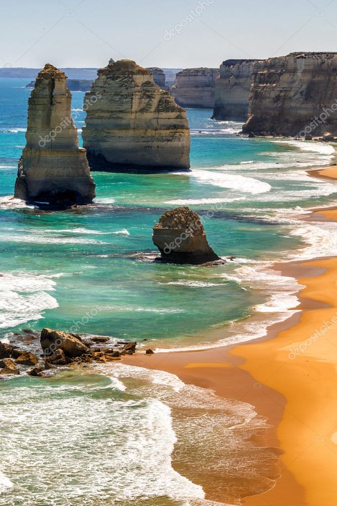 Twelve Apostles rocks in Australia at sunset along Great Ocean Road ...
