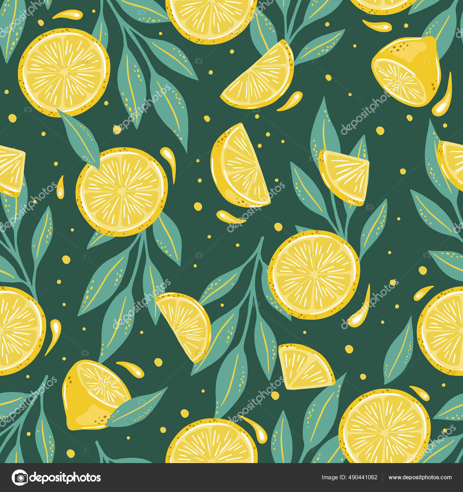 Seamless pattern of hand drawn lemons. Citrus fruit background. Perfect for textile wallpaper ...
