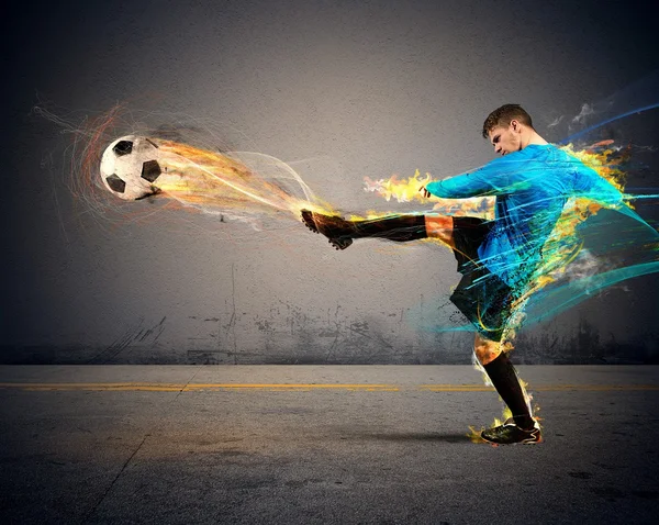Football player throws fireball - Stock Image - Everypixel