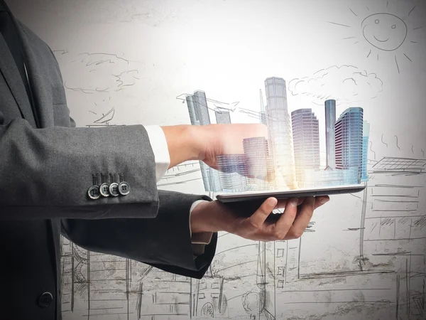 Architect shows vision of buildings - Stock Image - Everypixel
