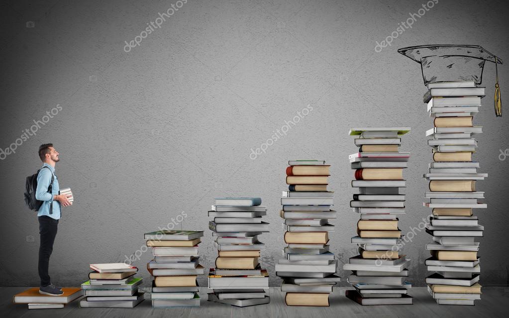 Student climbing a ladder of study — Stock Photo © alphaspirit #89750612