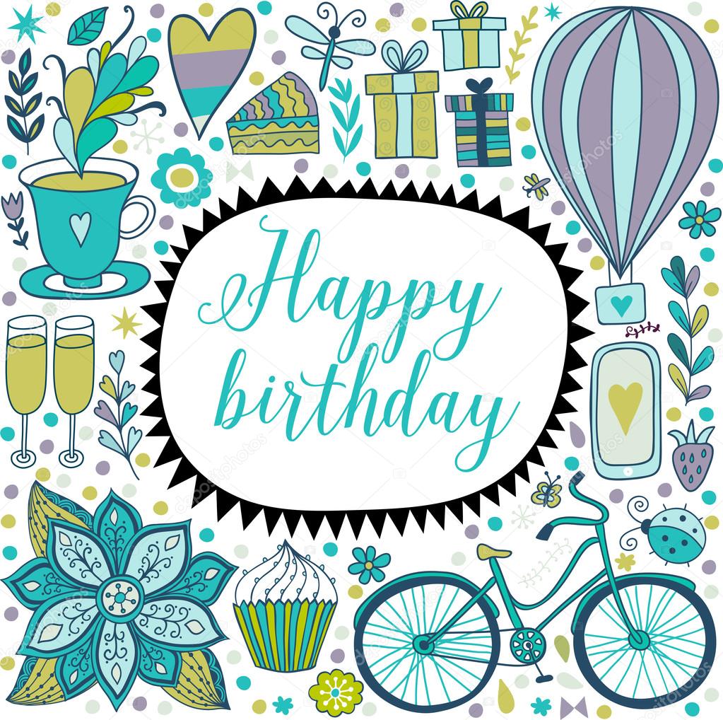 Happy birthday floral frame Stock Vector by ©markovka 66995345