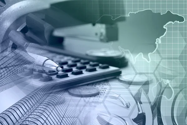 Financial background with money, calculator, table and pen - Stock ...