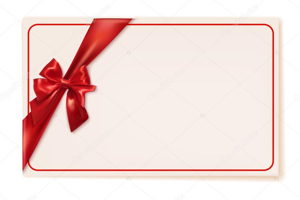 Gift card with red ribbon and bow on a white background. Vector Stock ...