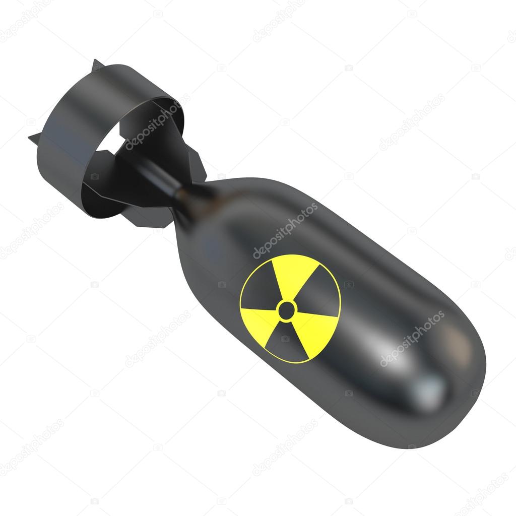 The atomic bomb with the radiation sign, isolated on a white bac ...