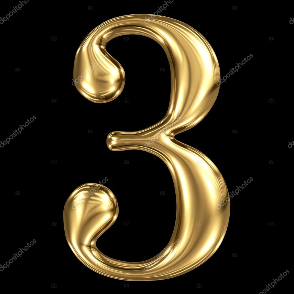 Oro brillante símbolo metálico 3D número tres — Foto de stock #54959403 ...