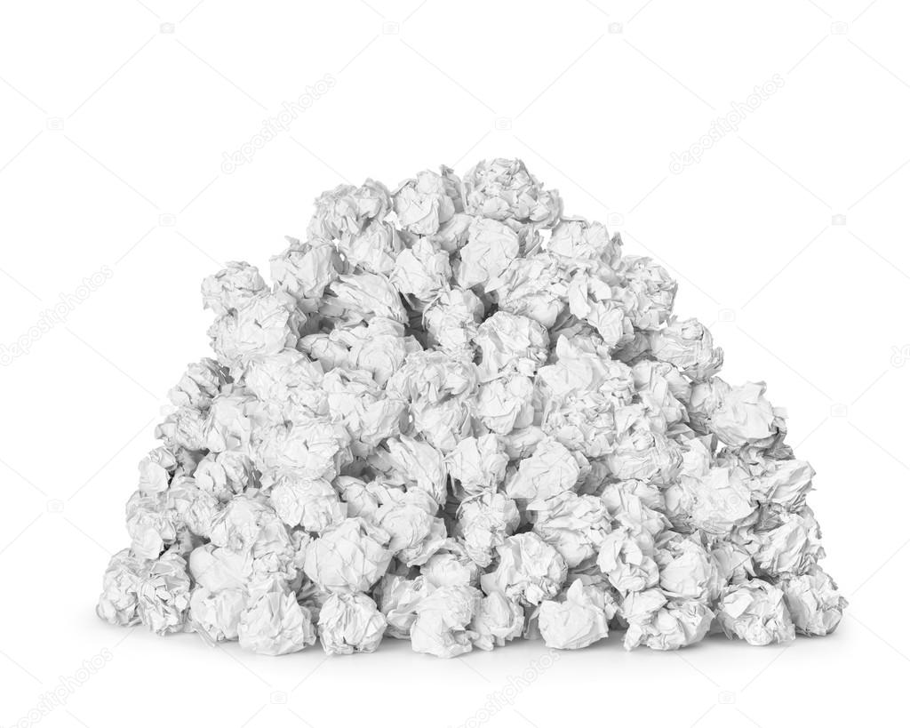 A very large pile of crumpled paper ball isolated on white backg Stock ...