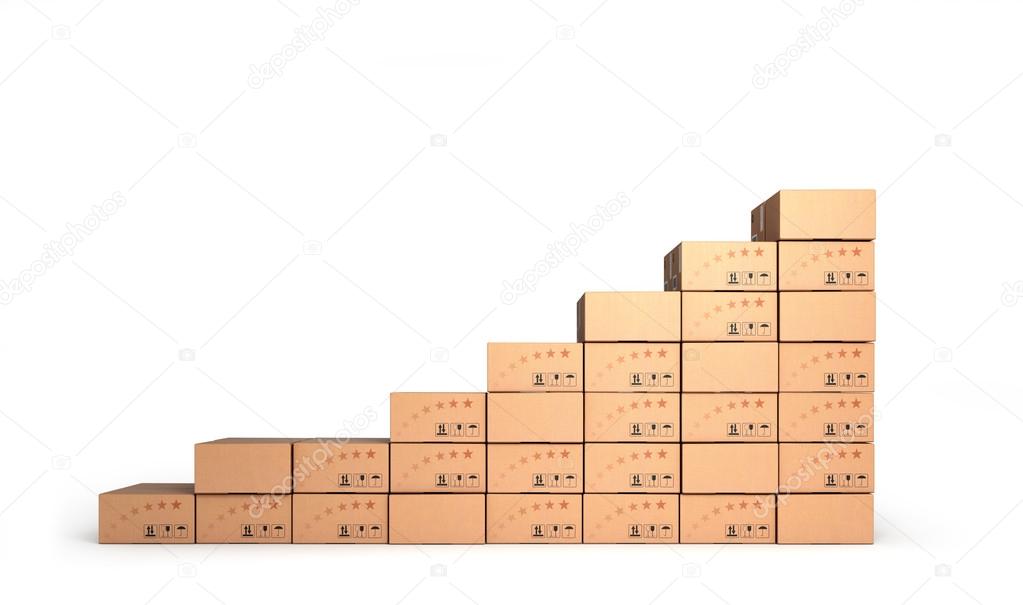 Boxes stacked in the form of steps isolated on white background Stock ...