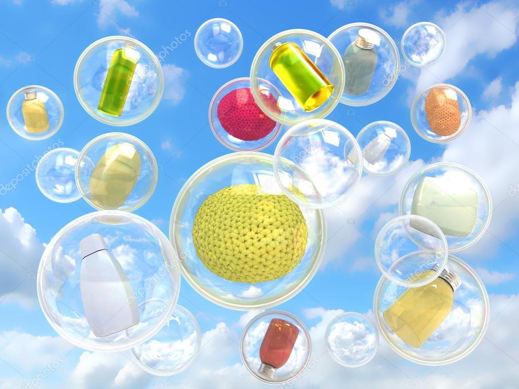 Hygiene flying in soap bubbles concept of purity and self-care Stock ...