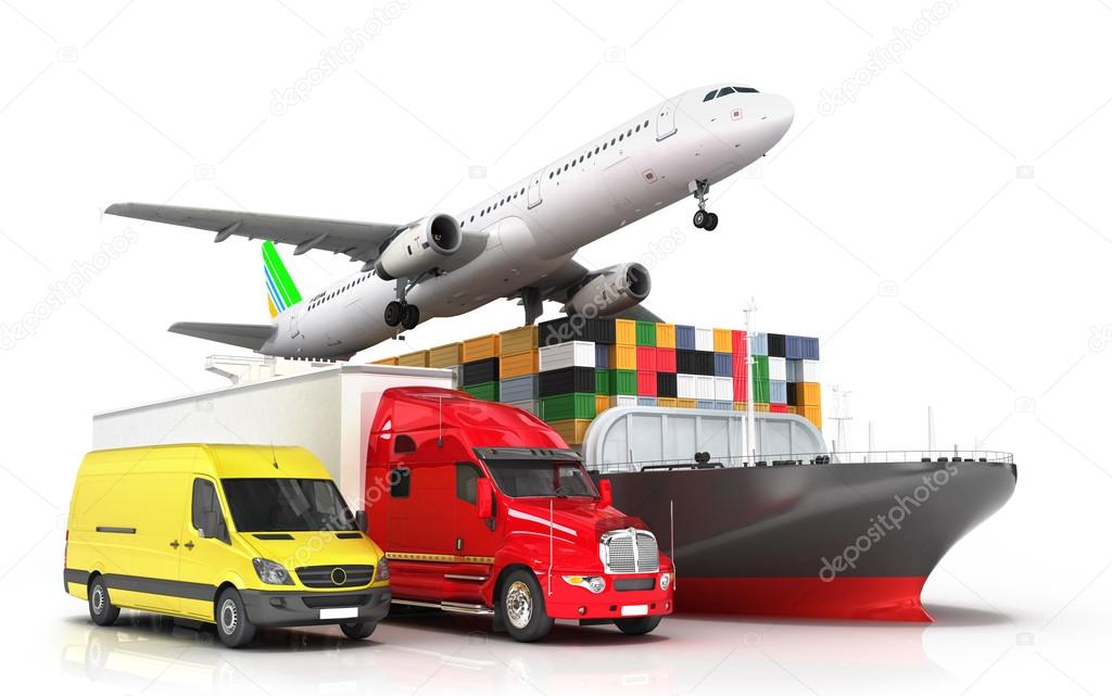 3D renderizado de diferentes modos de transporte en una sola dirección ...