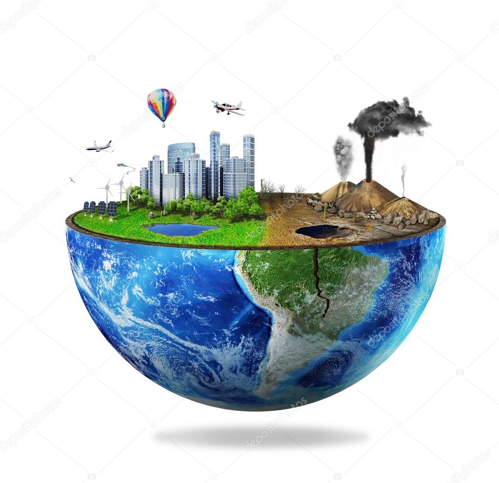 Eco concept. Half sphere of earth with light side and darker sid Stock ...