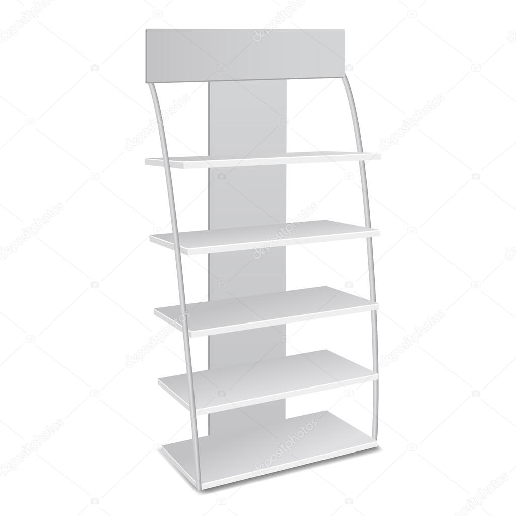 White Blank Empty Showcase Displays With Retail Shelves Products On ...