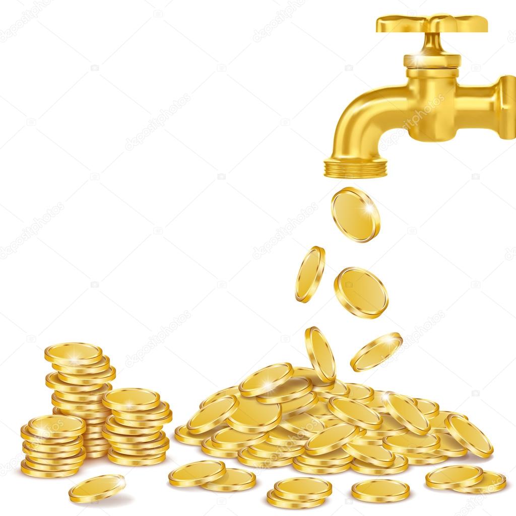 Dripping tap with golden coins Stock Vector by ©urfingus 113847946