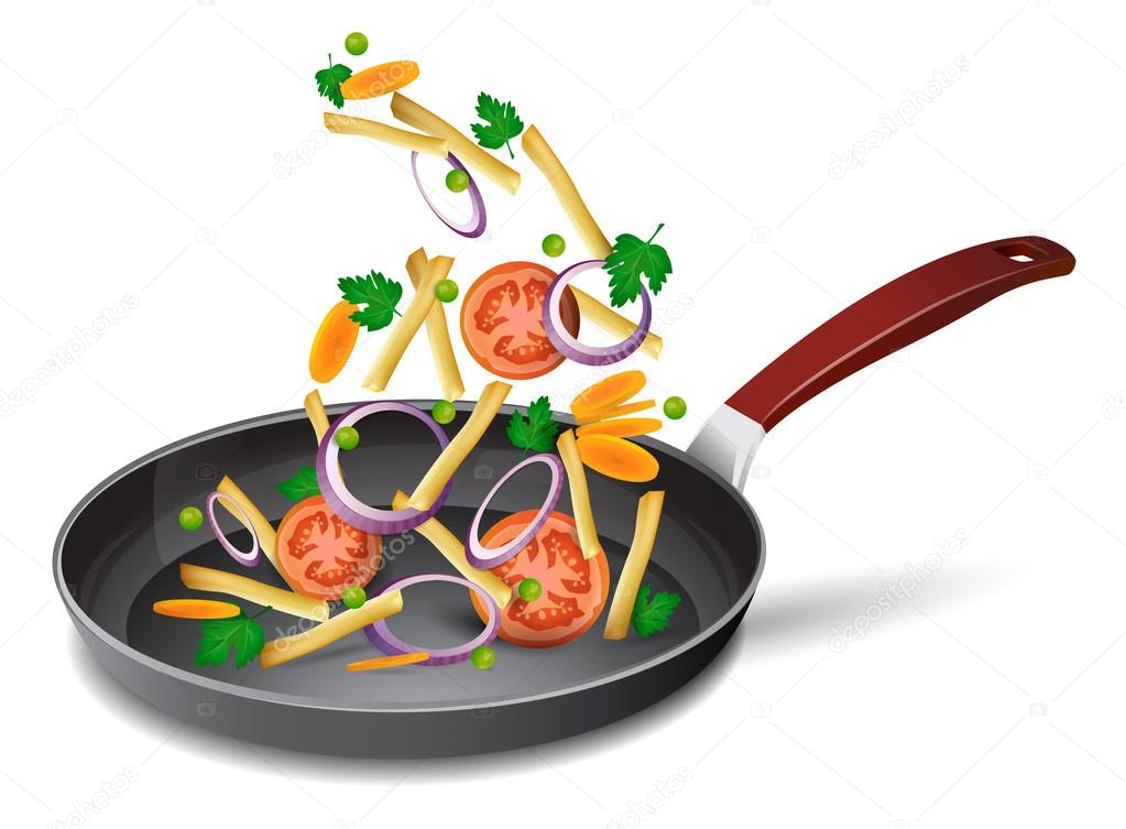 The food in the pan. vector illustration Stock Vector Image by ...