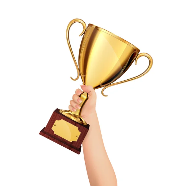 Hand Holding A Winner Trophy Cup Award — Stock Vector © Macrovector
