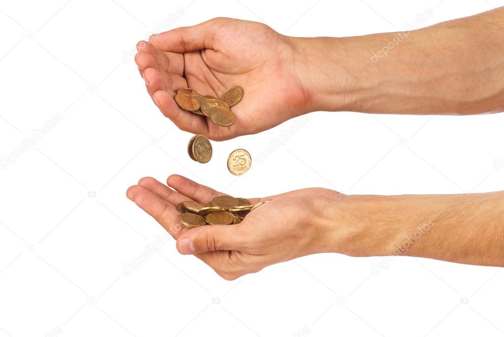 Hands with coins isolated on white background Stock Photo by ©urfingus ...
