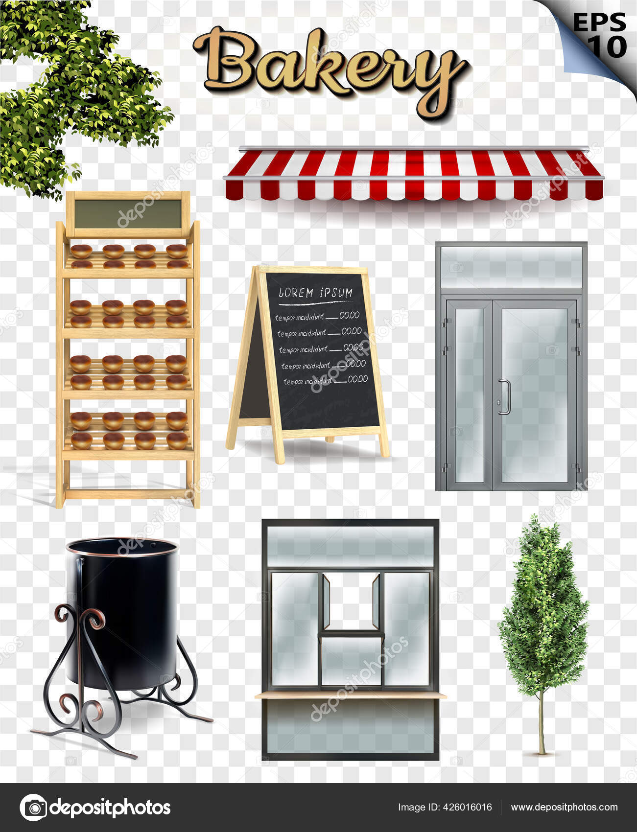 Set Elements Bakery Vector Illustration Transparent Background Stock ...