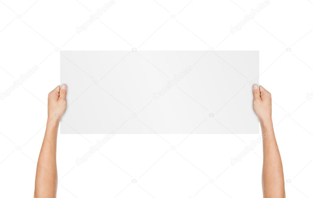 Hands holding big blank paper over head Stock Photo by ©urfingus 53831565