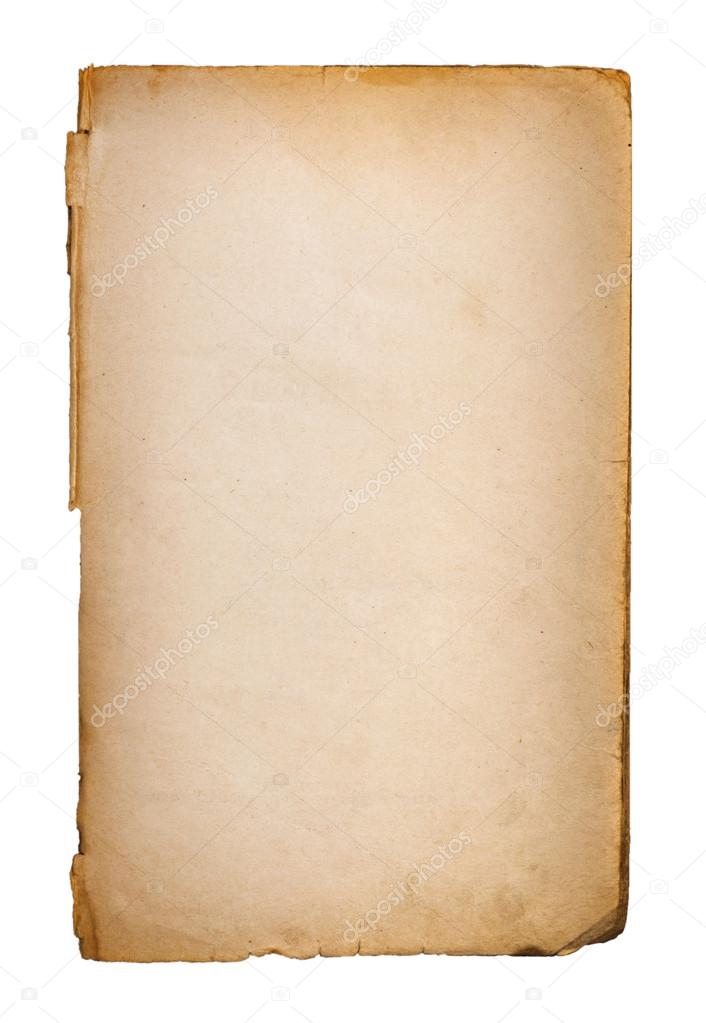 Old paper grunge texture, empty yellow page isolated on white ba ...