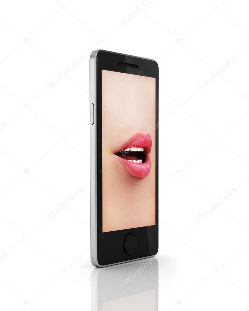 Lips in the phone. Concept of a telephone conversation. — Stock Photo ...