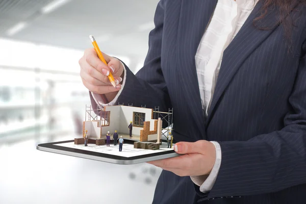 Project concept. Demonstration of an architectural project. Man — Stock ...