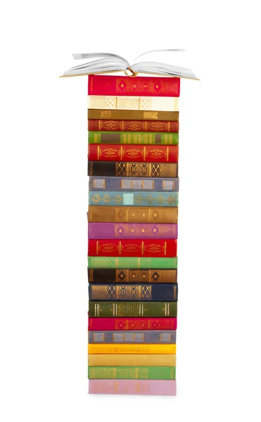Big stack of books with opened books flying away (education concept ...