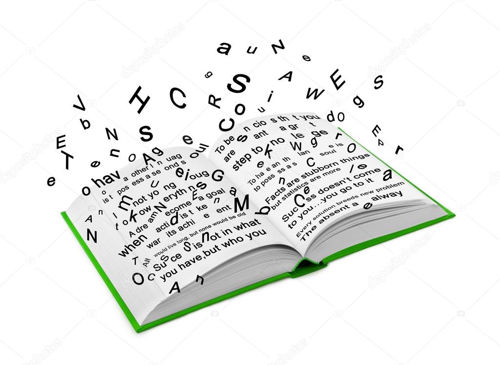 Letters flying out of an open book — Stock Photo © urfingus #71760243