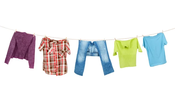 Laundry line with falling clothes on a white ⬇ Stock Photo, Image by ...