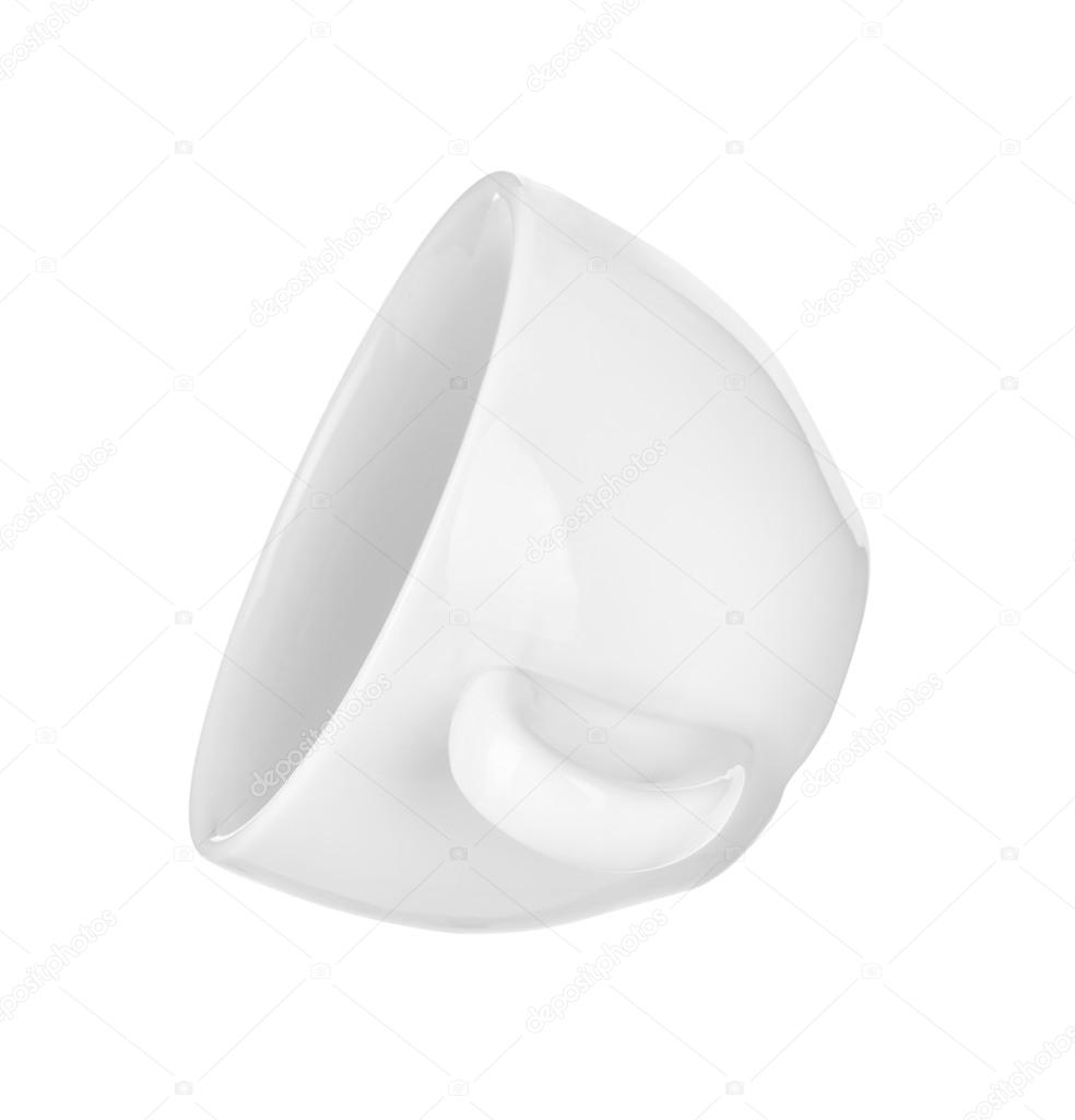 White empty coffee cup falling through the air on an isolated wh Stock ...