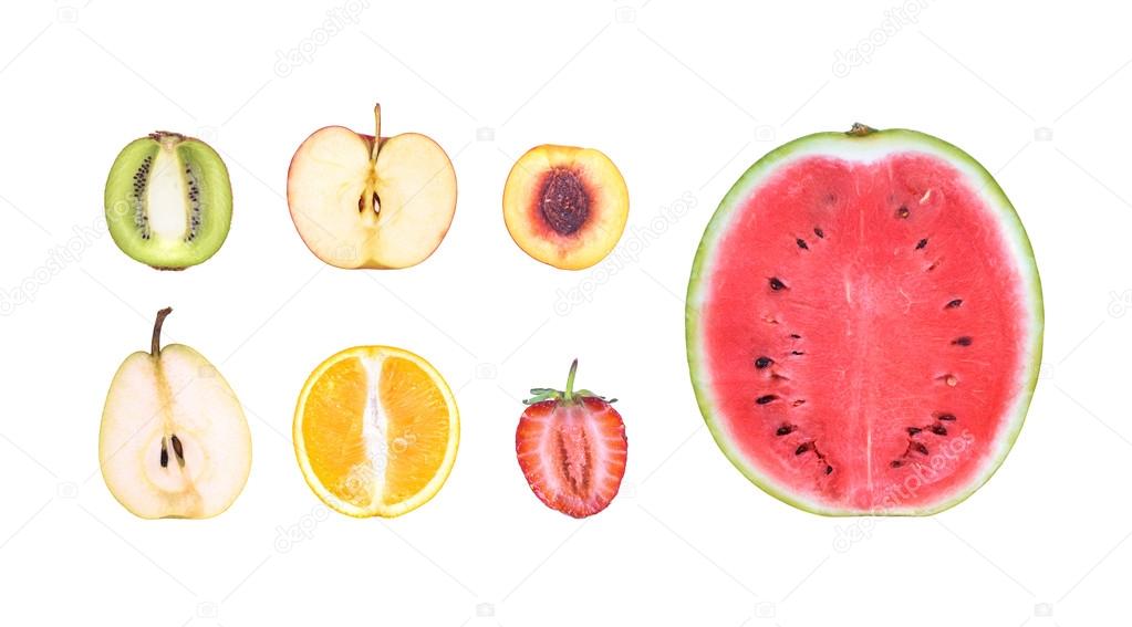 Fruit cut isolated on white background — Stock Photo © urfingus #84794032
