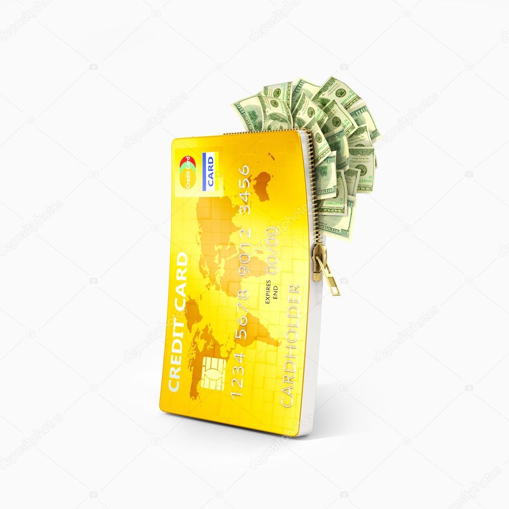 Open credit card with dollar bills, isolated white background Stock ...
