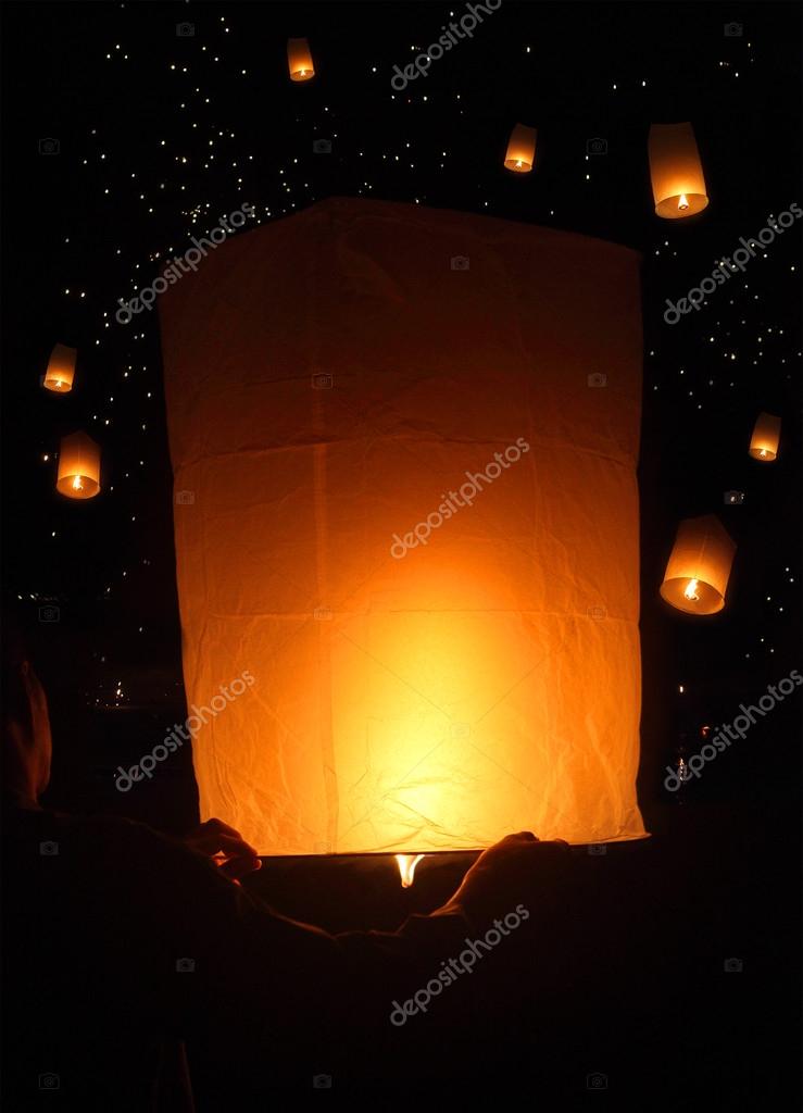 Sky lanterns firework festival, Loy Krathong, Thailand — Stock Photo ...