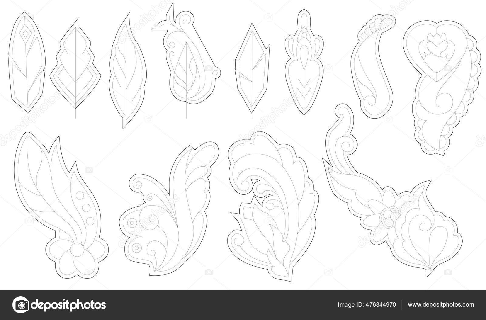 Contour Linear Illustration Coloring Book Set Floral Elements Stress ...