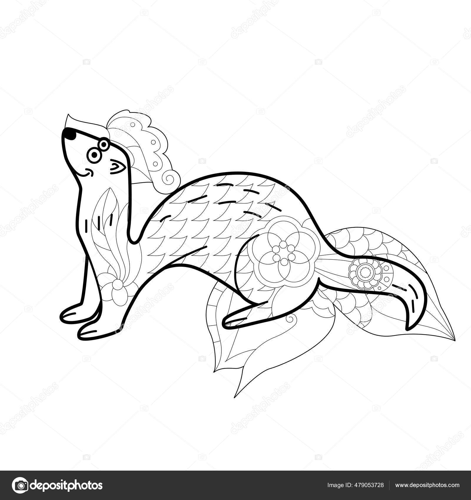 Contour Linear Illustration Animal Coloring Book Cute Otter Stress ...