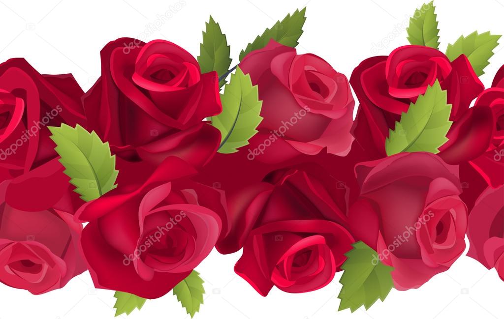 Seamless horizontal border with red roses — Stock Vector © nurrka #70152349