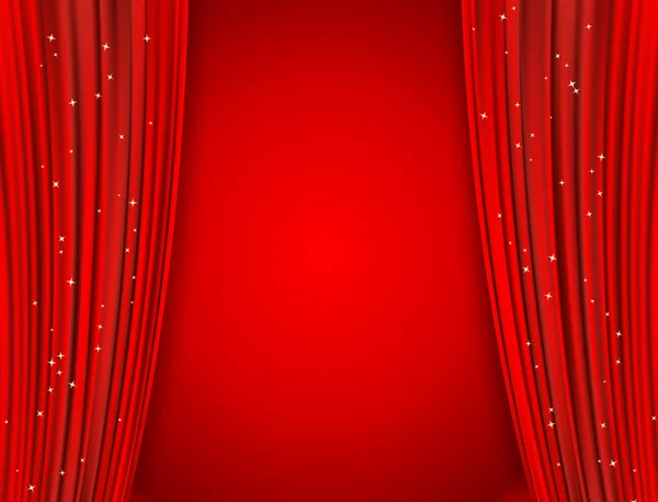 Open red curtains with glittering stars background Stock Vector Image ...