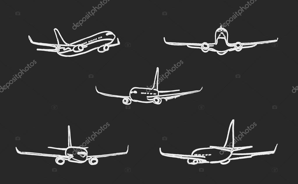 Set of outline chalk airplanes for Your design. vector illustrat Stock ...